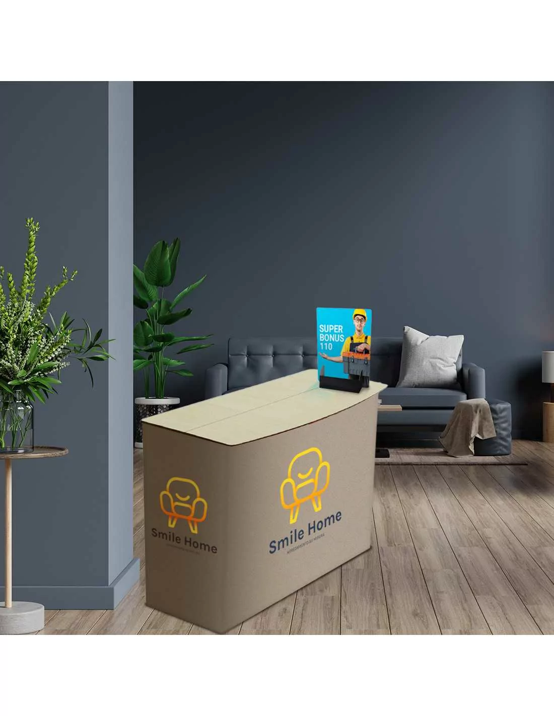 Pop-up advertising desks with print on fabric